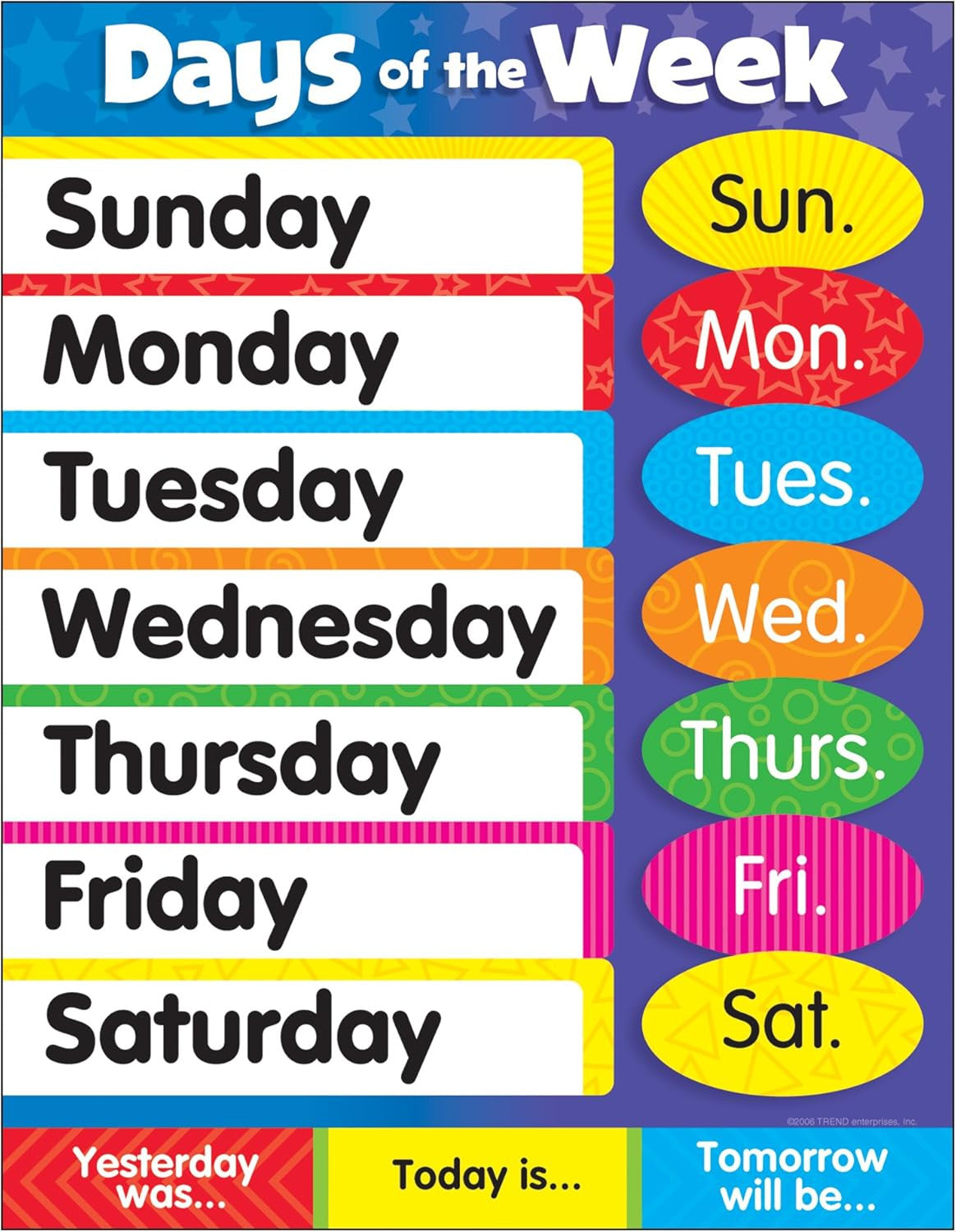 Days of the Week Stars Learning Chart (17" x 22") – Sonsuh Educational ...